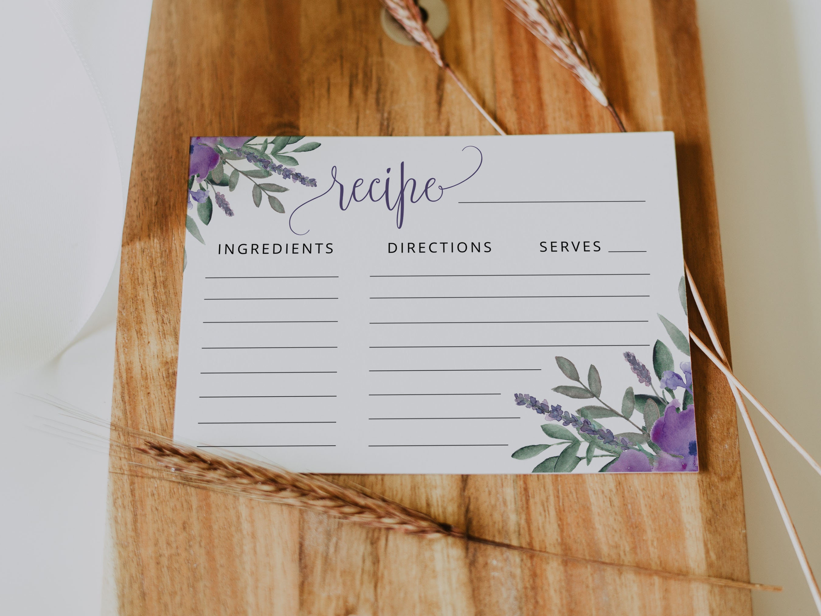 PURPLE Recipe Card Template Printable Lavender Digital - Etsy