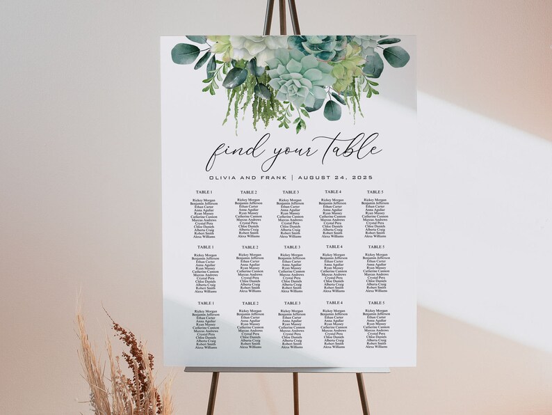 SUCCULENT Seating Chart Wedding Template Printable Boho | Etsy
