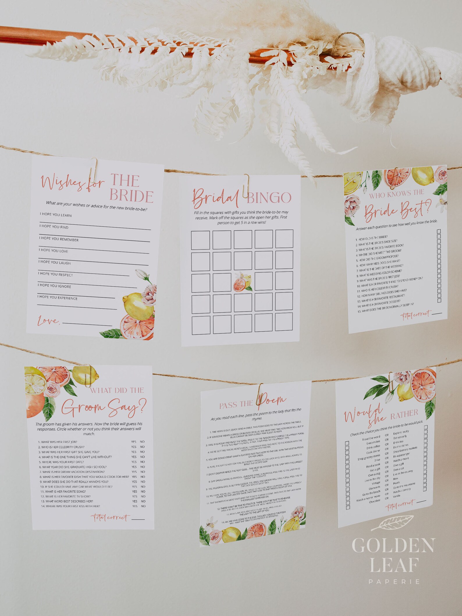 CITRUS | Bridal Shower Games Bundle, Printable Editable Templates, Main ...