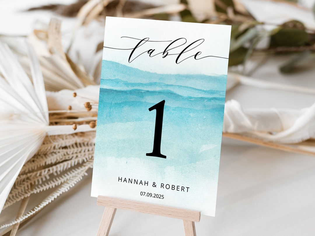 BEACH | Wedding Table Numbers Template, Printable, Blue Water, Digital ...