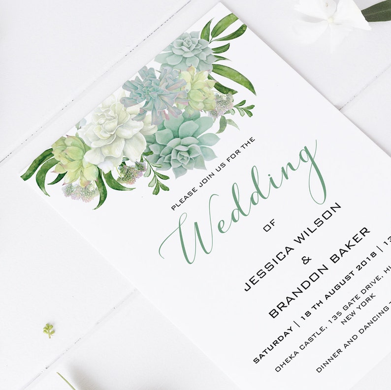 Succulent Wedding Invitation Set Template Download Printable | Etsy