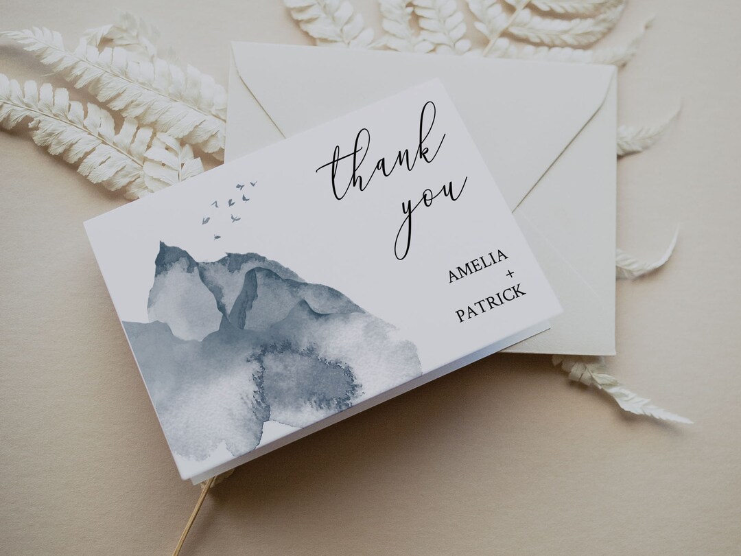 MOUNTAIN | Thank You Cards, Printable Template, Blue Watercolor ...