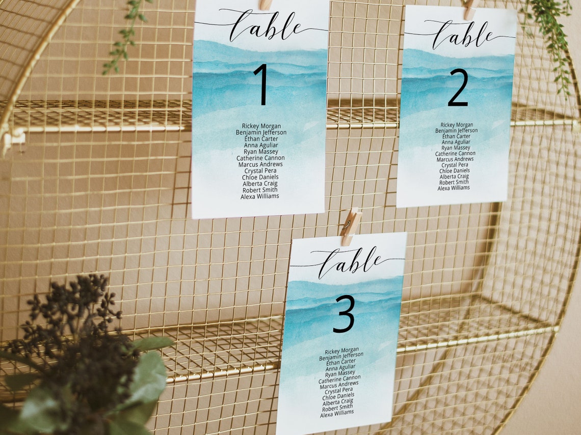 BEACH Wedding Seating Chart Cards Template Printable Ocean - Etsy