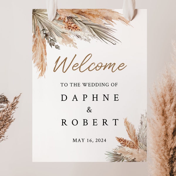 Pampas Grass Wedding Welcome Sign - Etsy
