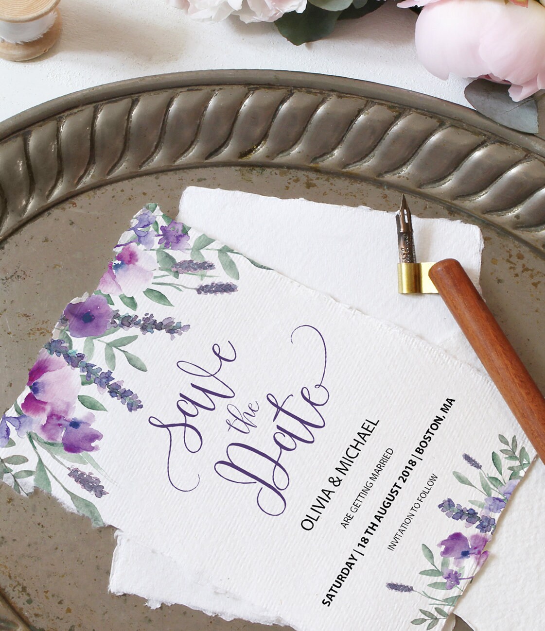 PURPLE Save the Date Template Printable Lavender | Etsy