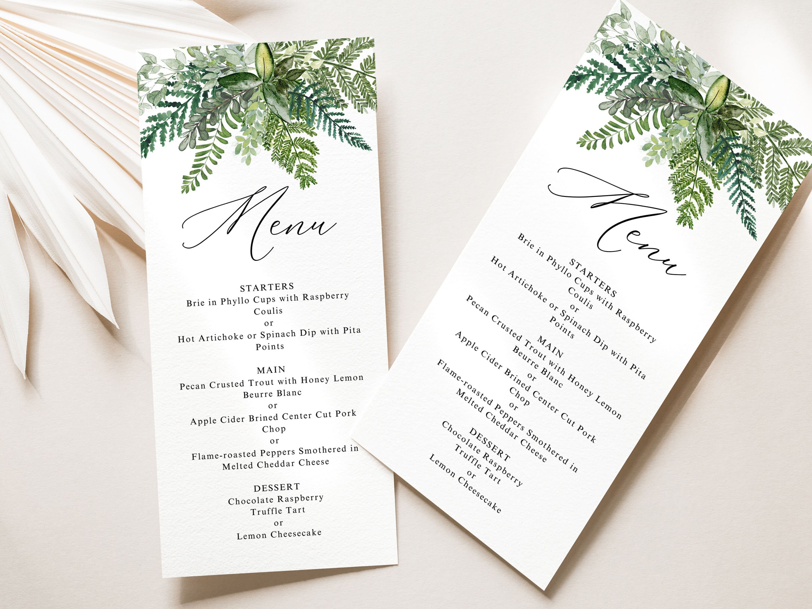 FERN Menu Cards Printable Template Forest Greenery | Etsy