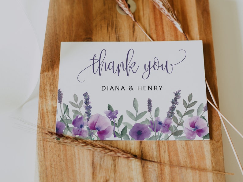 PURPLE Thank You Card Template Printable Lavender Note | Etsy