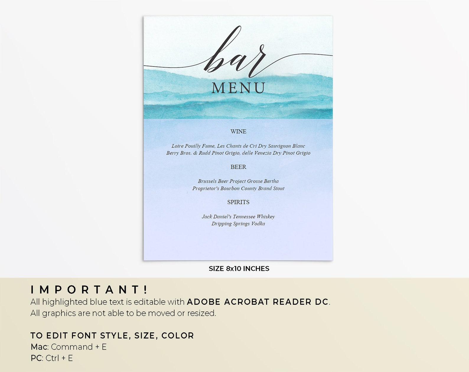 BEACH Bar Sign Printable Drinks Menu Template INSTANT | Etsy