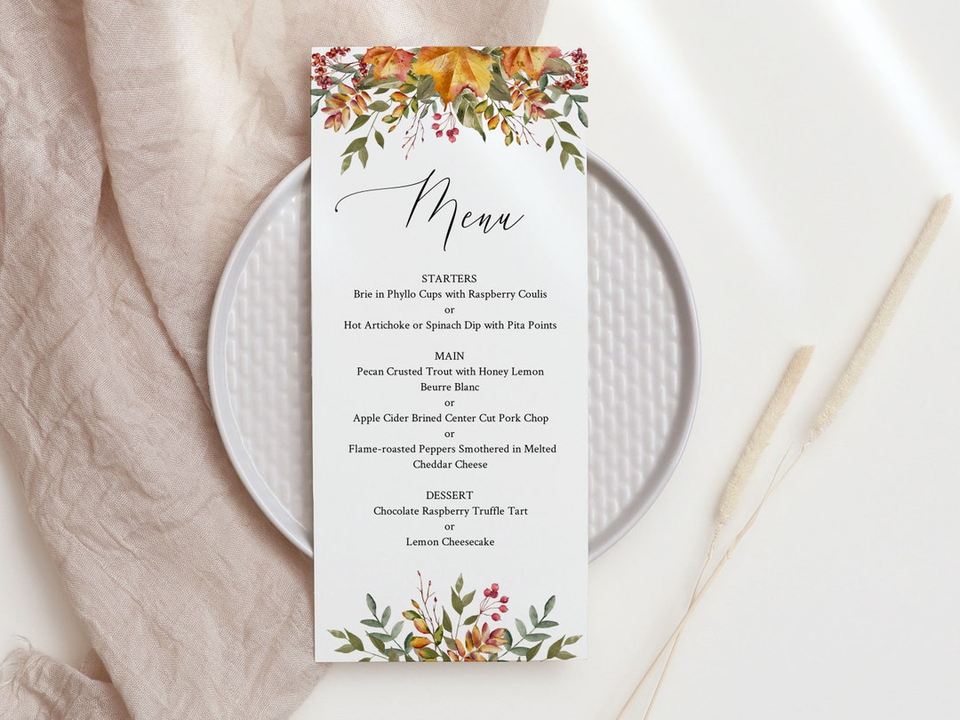 FALL LEAVES | Menu Cards, Printable Template, Fall Themed, Instant ...
