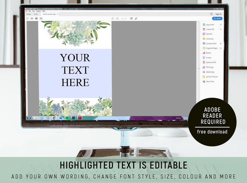 Succulent Custom Sign Template Printable Greenery Wedding | Etsy