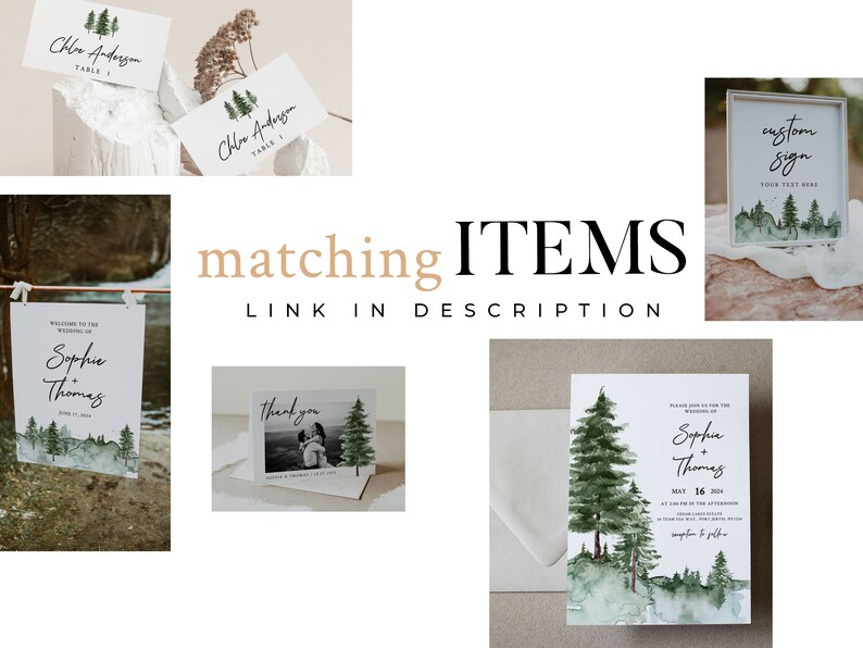 PINE TREE Menu Cards Printable Template Green Forest - Etsy
