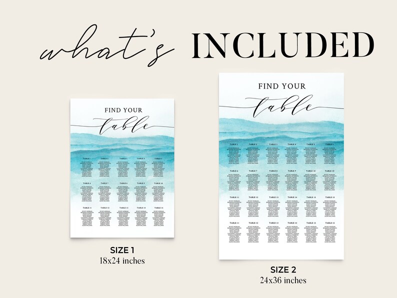 BEACH Wedding Seating Chart Template Printable Table - Etsy