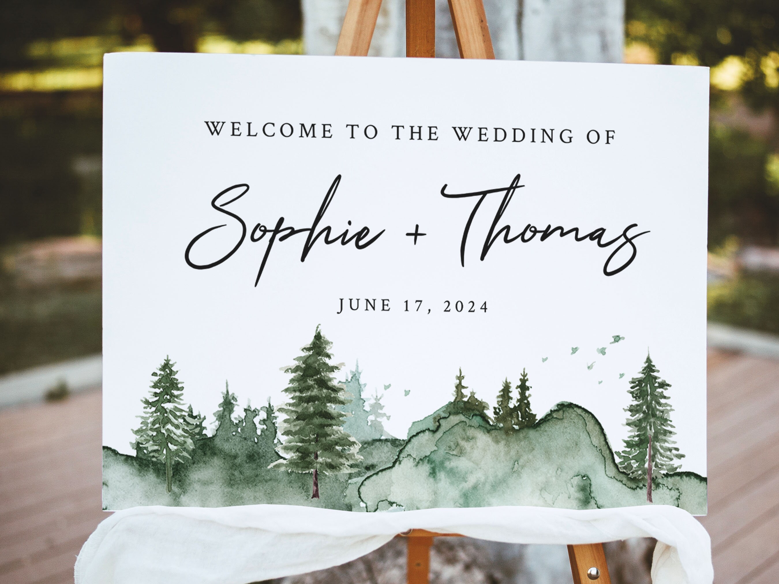 PINE TREE Wedding Welcome Sign Printable Template Green - Etsy