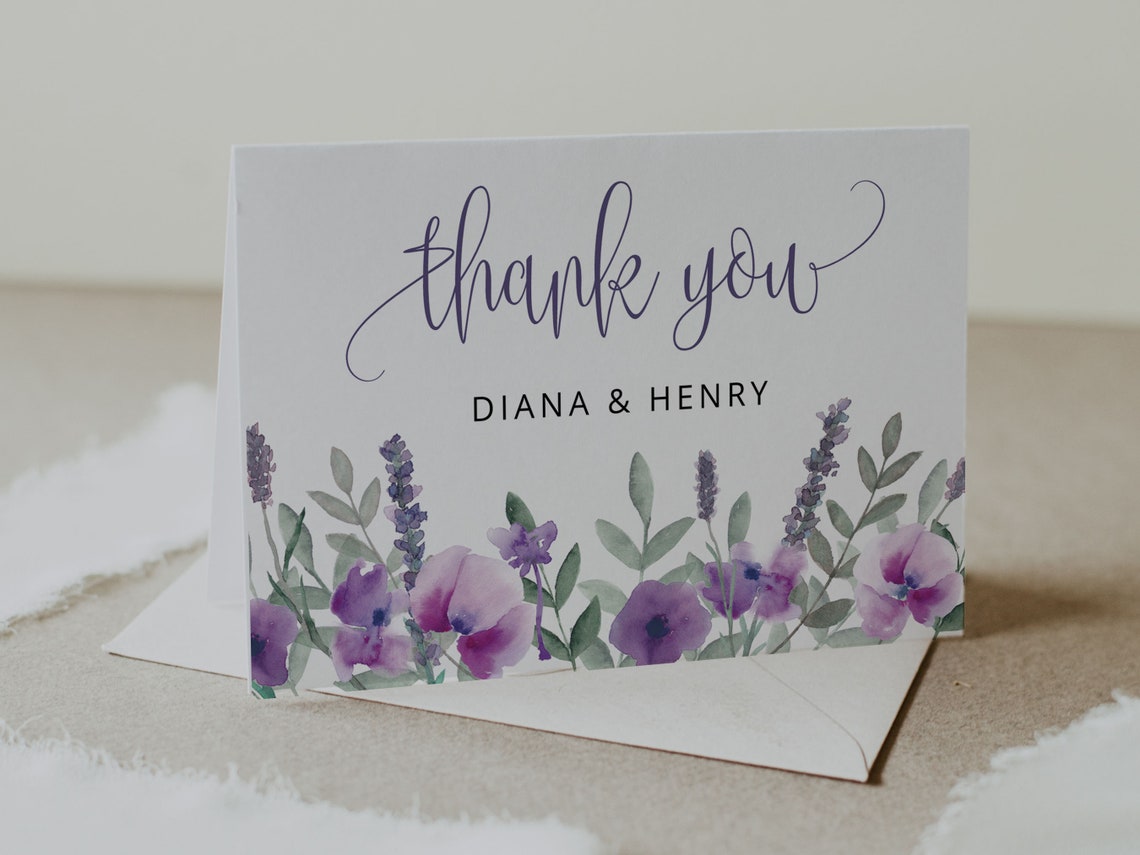 PURPLE Thank You Card Template Printable Lavender Note | Etsy