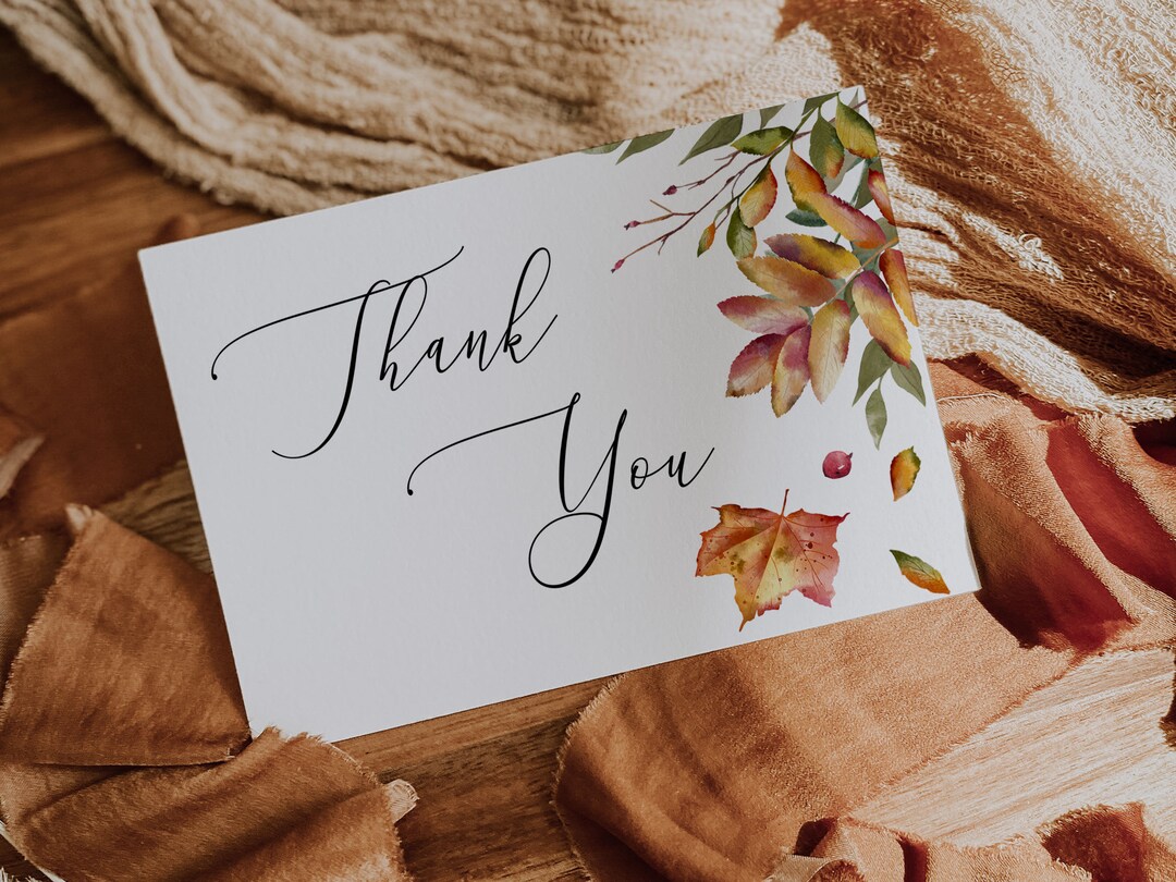 FALL LEAVES | Thank You Cards, Printable Template, Rustic Autumn ...