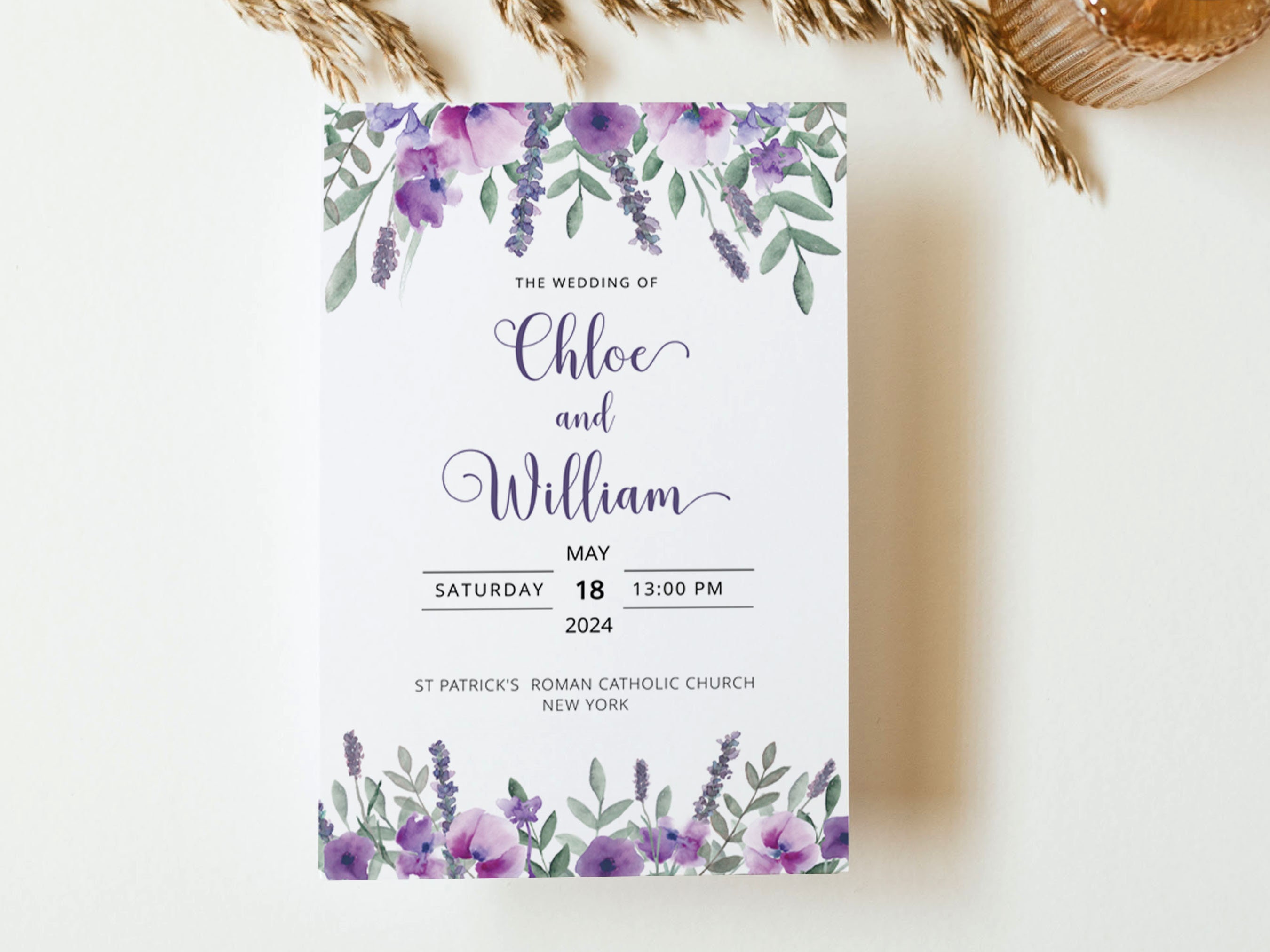 PURPLE Wedding Program Booklet Template Printable Lavender - Etsy