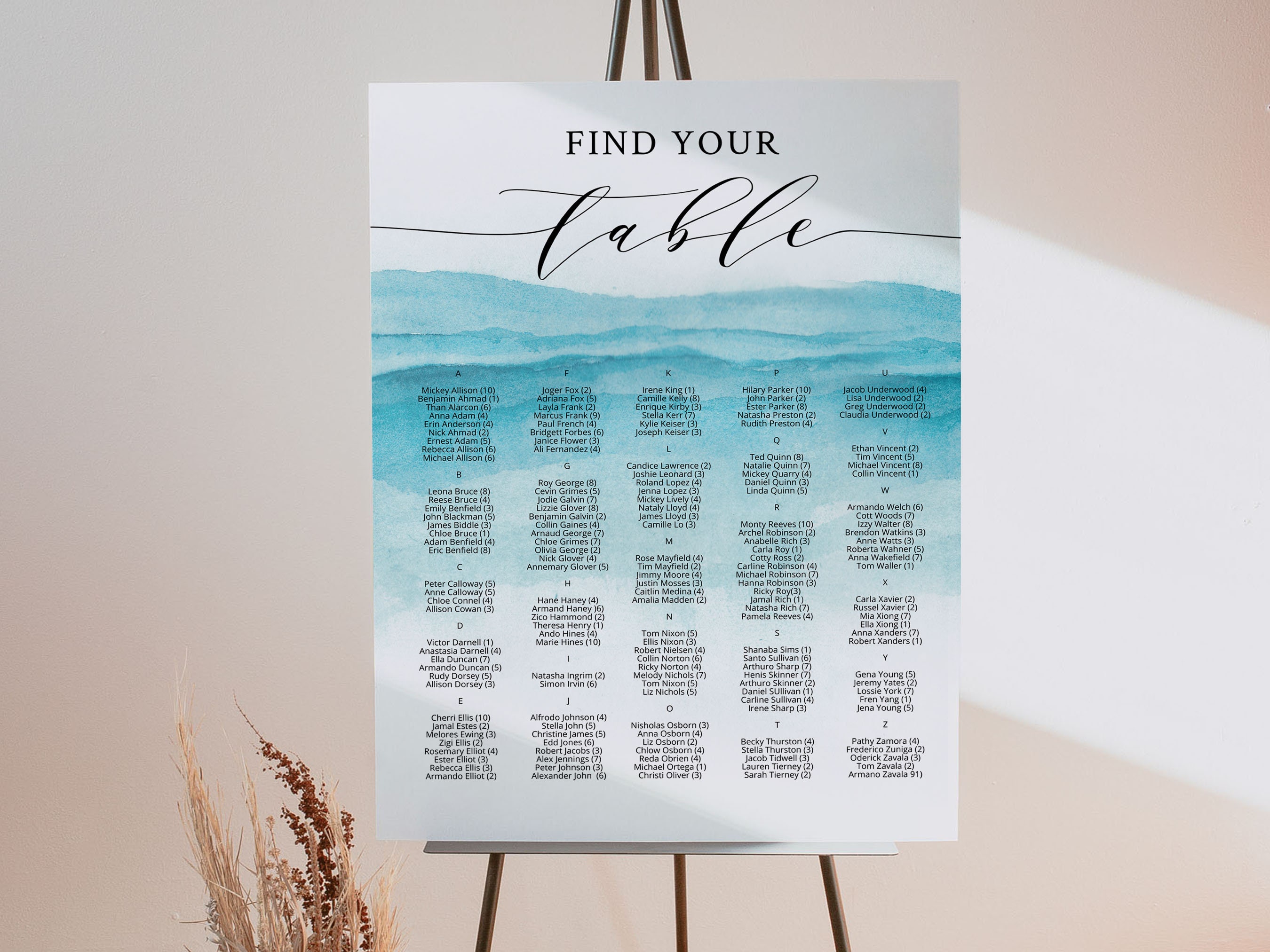 BEACH Wedding Seating Chart Template Printable | Etsy