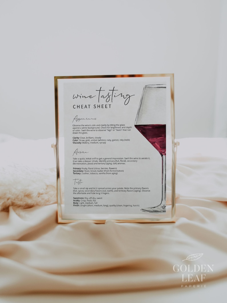 WINE | Tasting Cheat Sheet, Blind Wine Tasting Sign, Printable, Wine ...