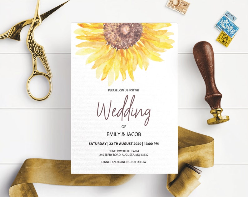 Sunflower Wedding Invitation Template Printable INSTANT | Etsy