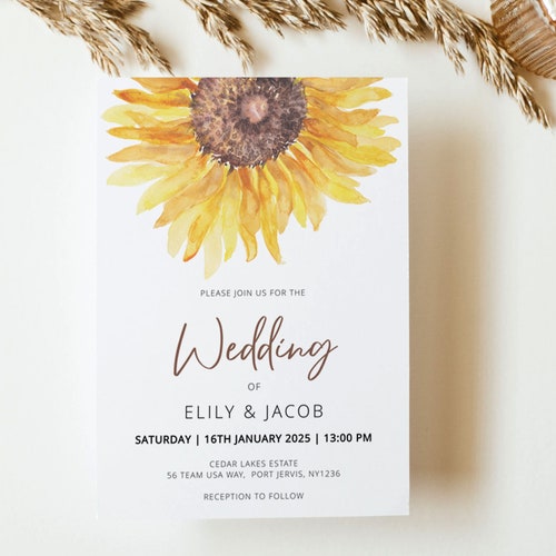 SUNFLOWER Wedding Invitation Template Printable Digital - Etsy