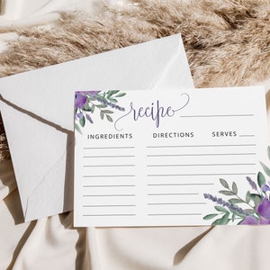 PURPLE | Recipe Card Template, Printable, Lavender, Digital Download - Etsy