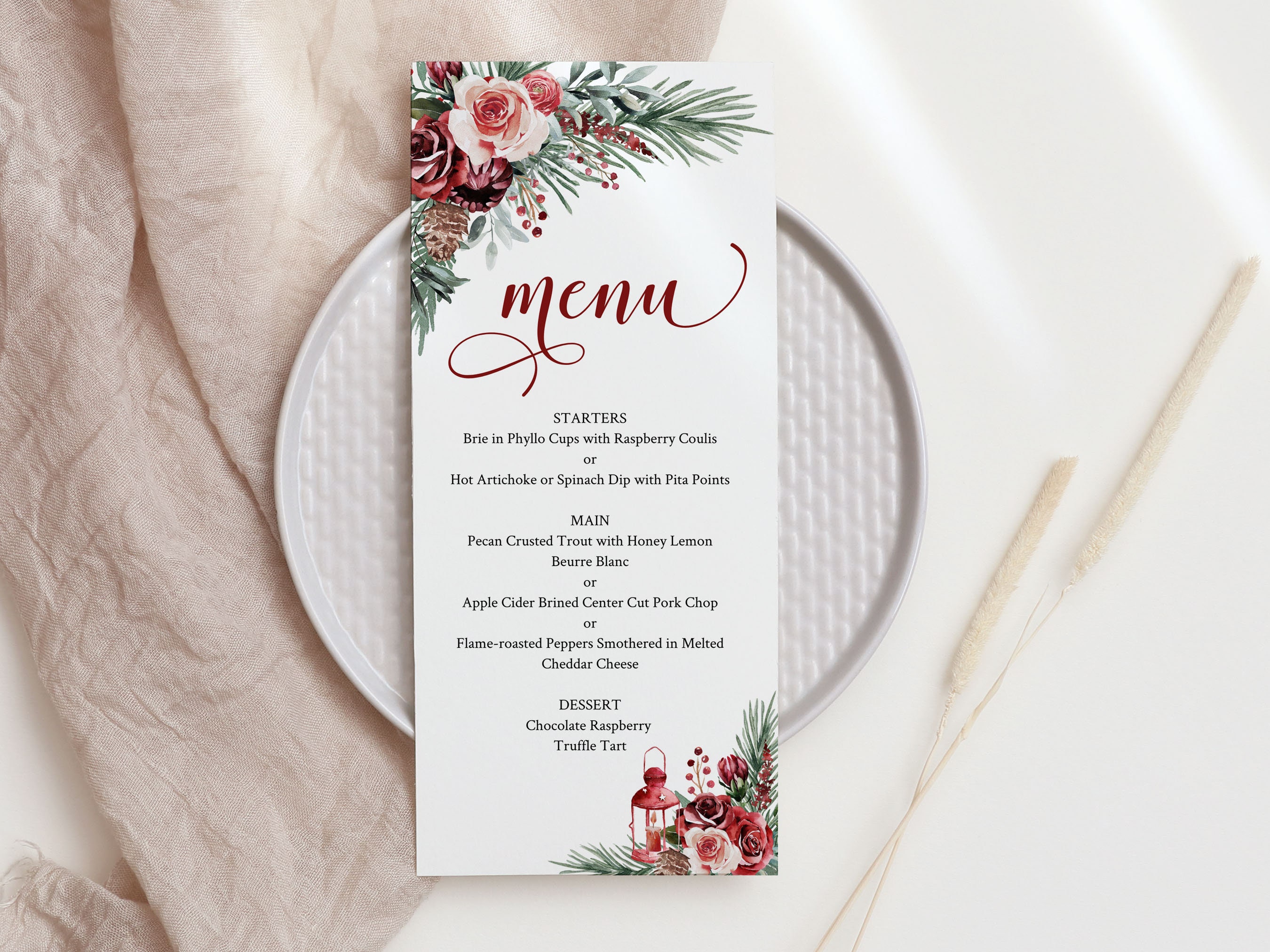 CHRISTMAS Menu Cards Printable Template Pine Tree & | Etsy