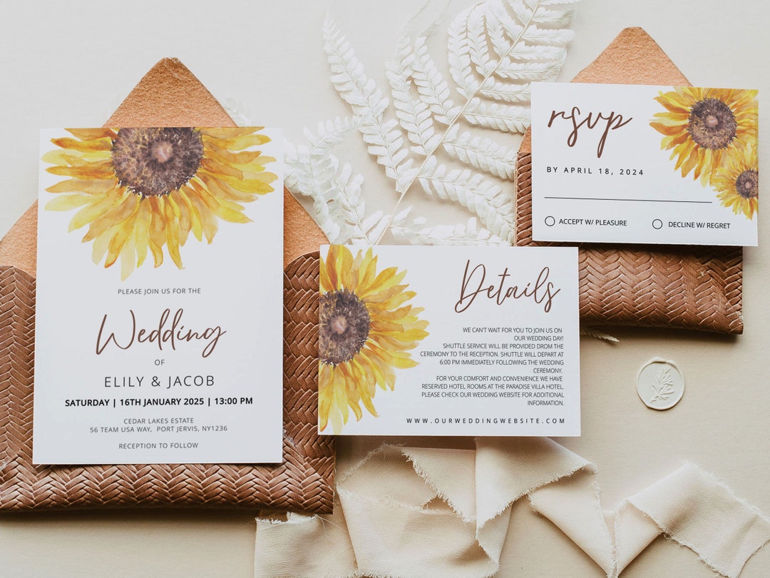 SUNFLOWER | Wedding Invitation Set Template, Printable, Digital ...