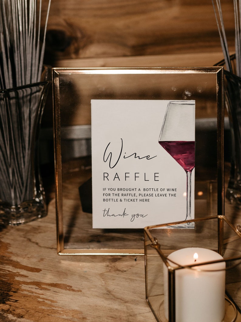 WINE | Raffle Sign & Card Template, Printable, Modern Bridal Shower ...