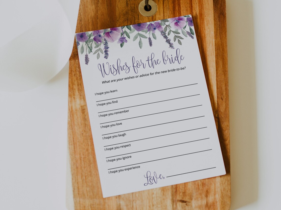 PURPLE Wishes for Bride Printable Bridal Shower Game - Etsy
