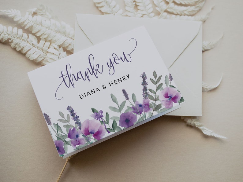 PURPLE Thank You Card Template Printable Lavender Note | Etsy