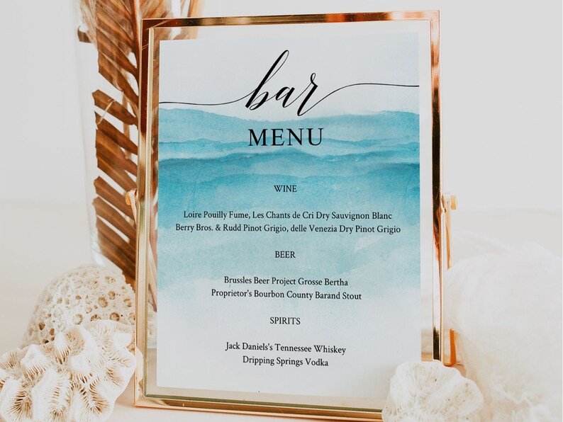 BEACH | Bar Sign Printable, Drinks Menu Template, Digital Download - Etsy