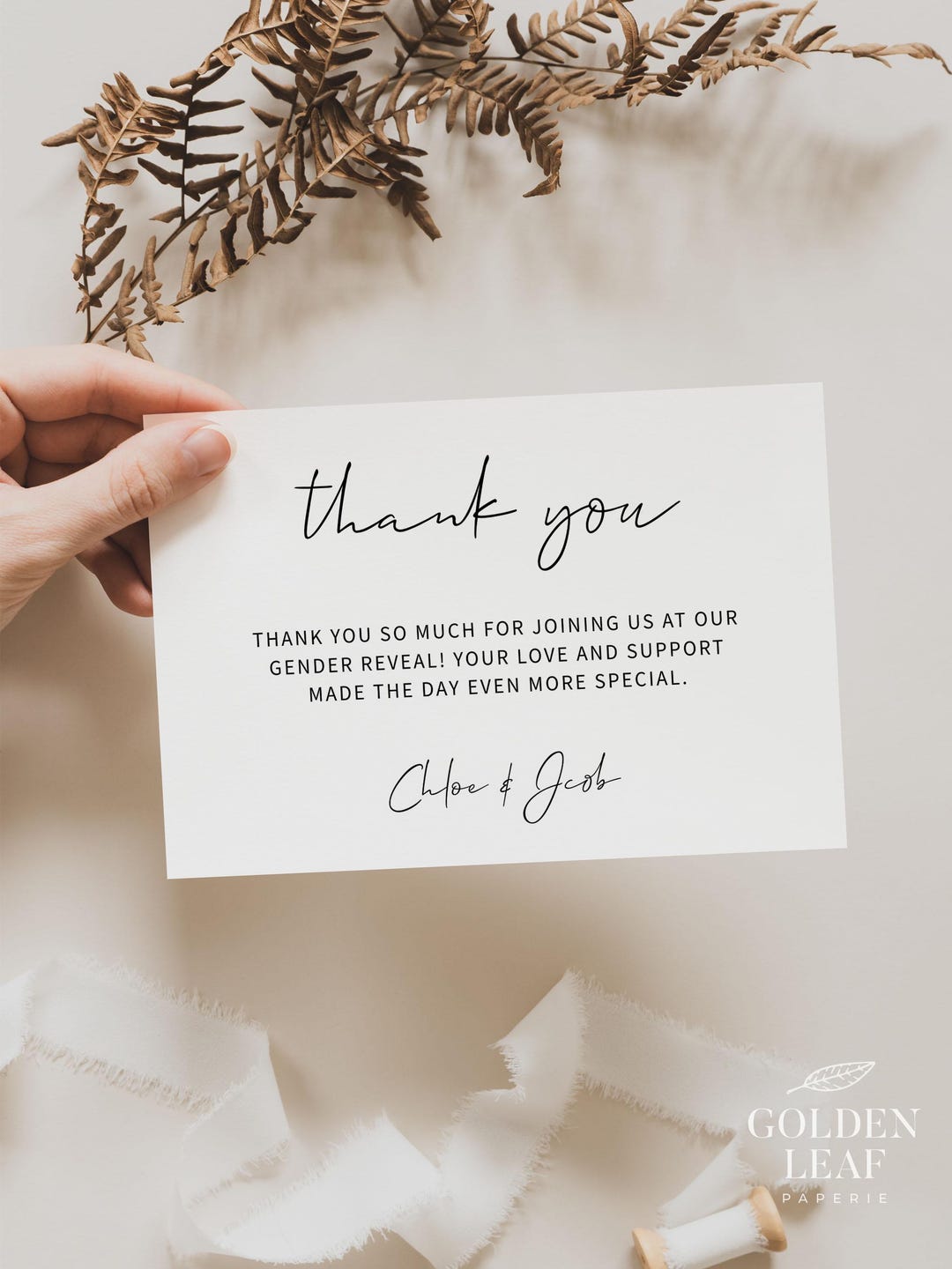MINIMALIST | Gender Reveal Thank You Card, Printable Template, Modern ...