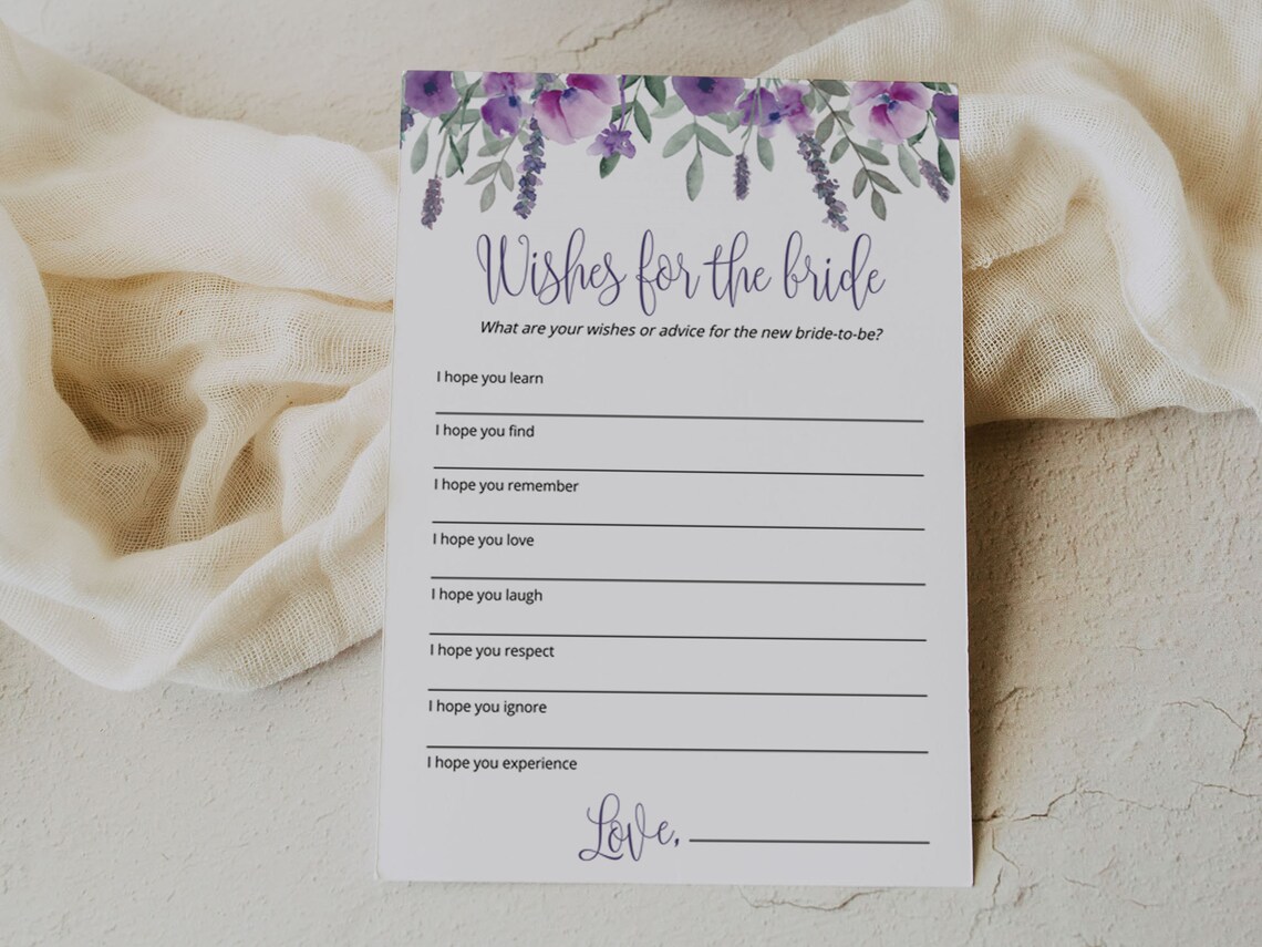 PURPLE Wishes for Bride Printable Bridal Shower Game - Etsy