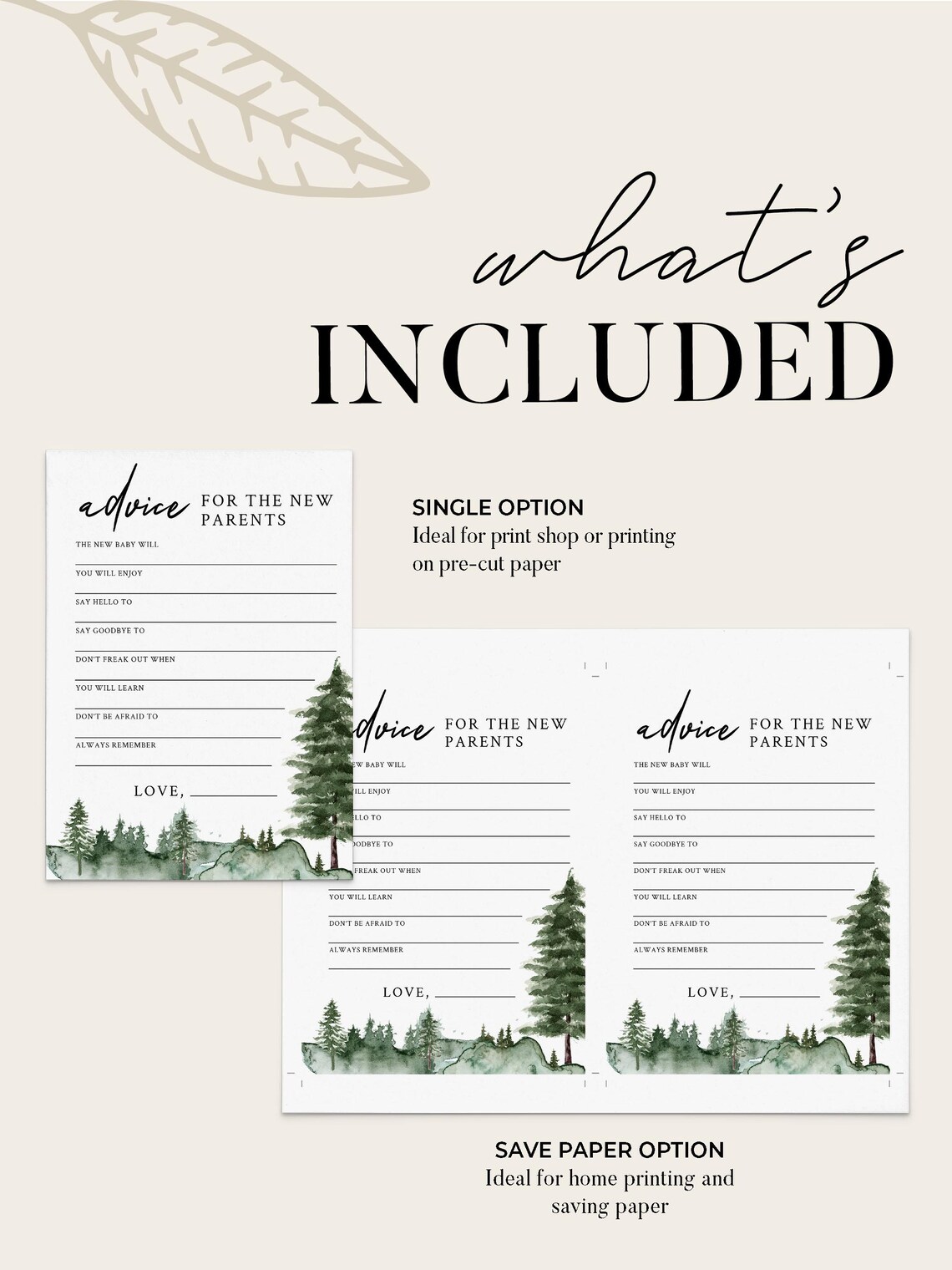 PINE TREE | Baby Shower Advice for Parents Writing Cards, Templates ...
