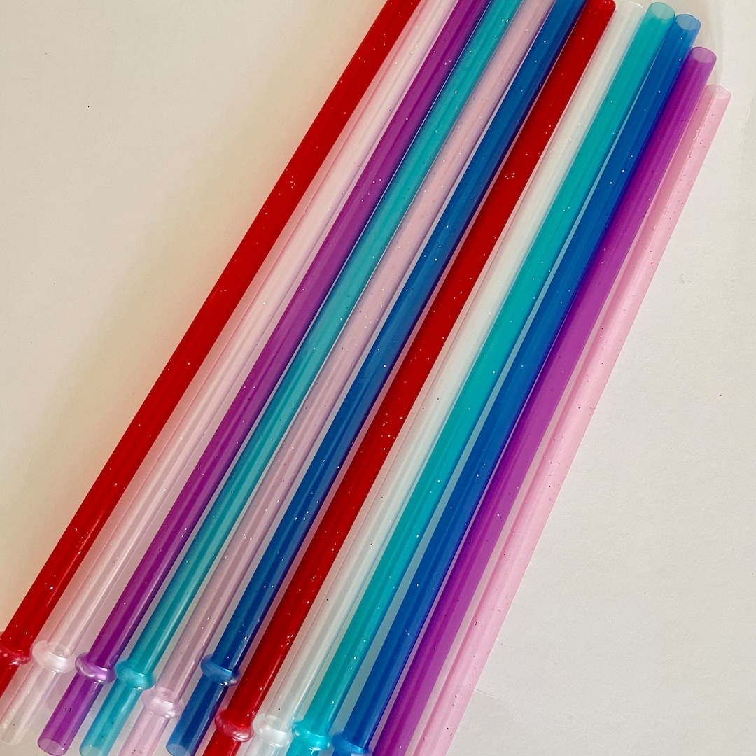 Glittery Rainbow Plastic Reusable Straws | Single Straw | Stopper on ...