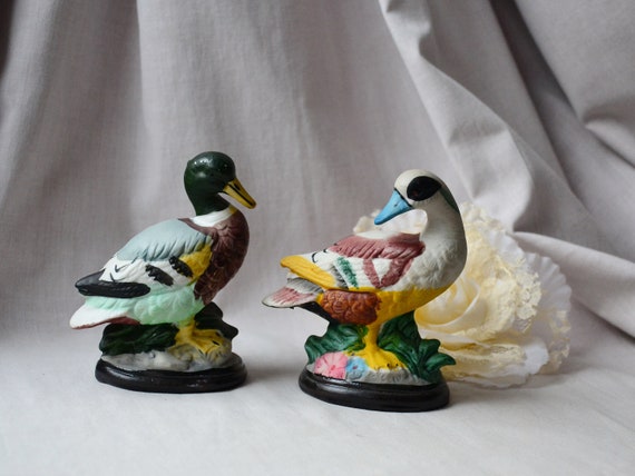 Porcelain Duck Set Vintage Green Duck With Teal Ornament Bird | Etsy