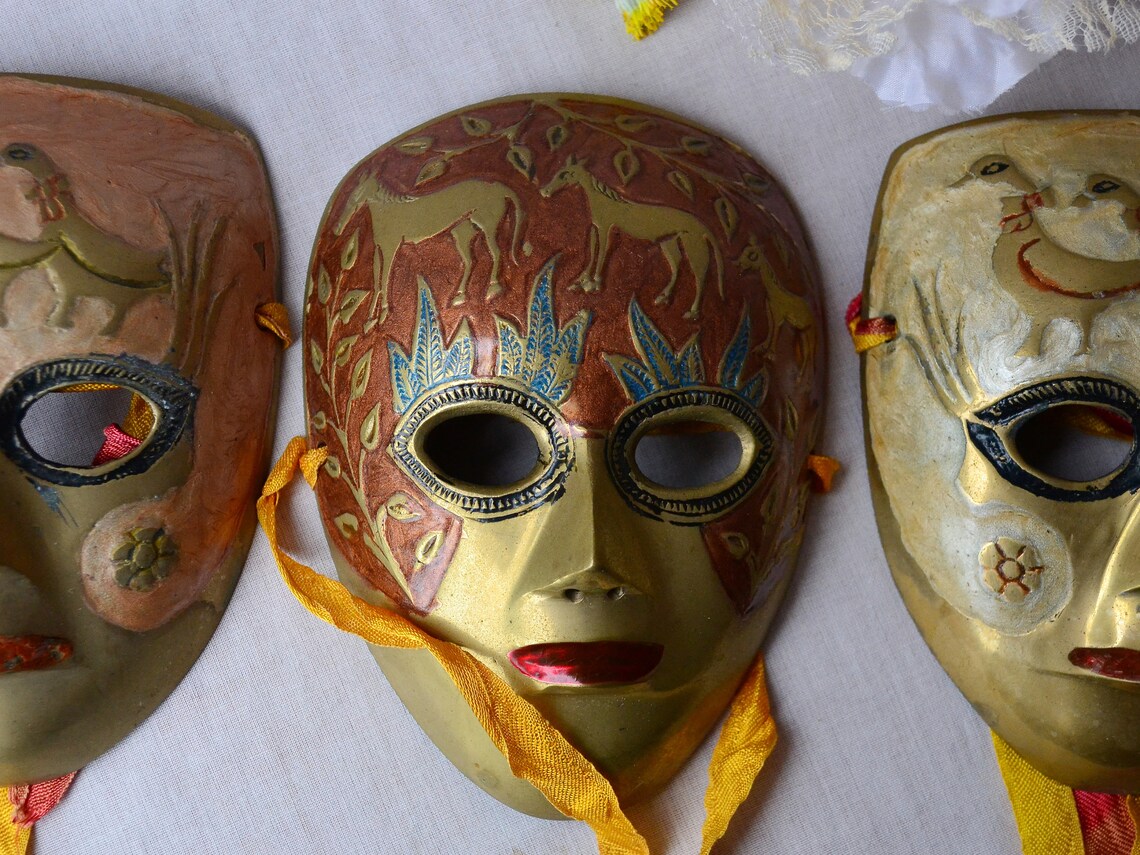 Brass Mask Set Vintage Gift for Actor Shakespeare Mask Theatre Symbol ...