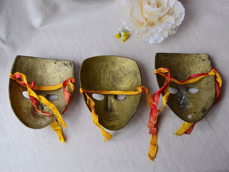 Brass Mask Set Vintage Gift for Actor Shakespeare Mask Theatre Symbol ...
