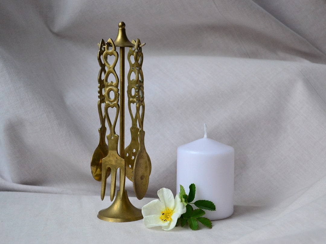 Vintage Mini Brass Kitchen Tools on Stand Set of 4 Brass Fork Brass ...