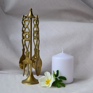 Vintage Mini Brass Kitchen Tools on Stand Set of 4 Brass Fork Brass ...