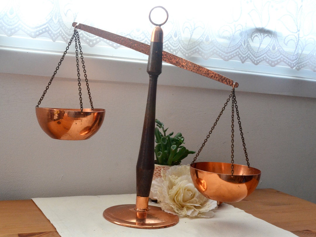 Vintage Large Ballance Scale Copper and Wood - Etsy