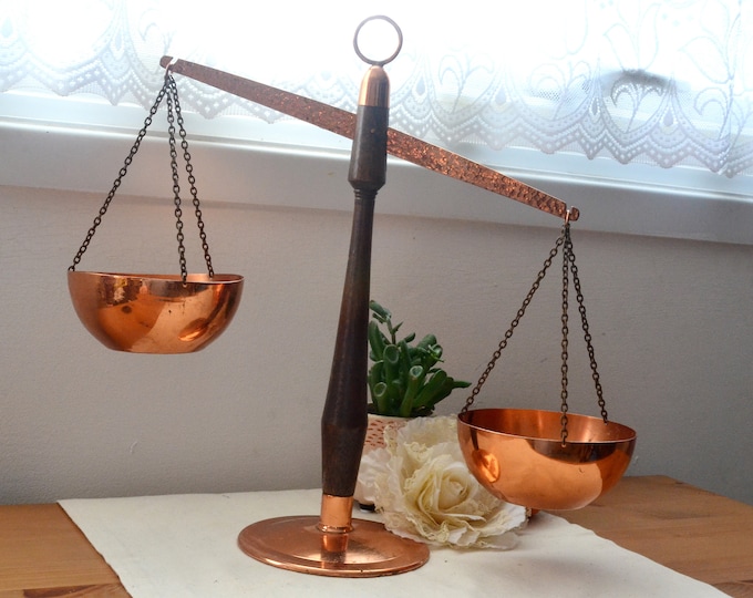 Vintage Large Ballance Scale Copper and Wood - Etsy