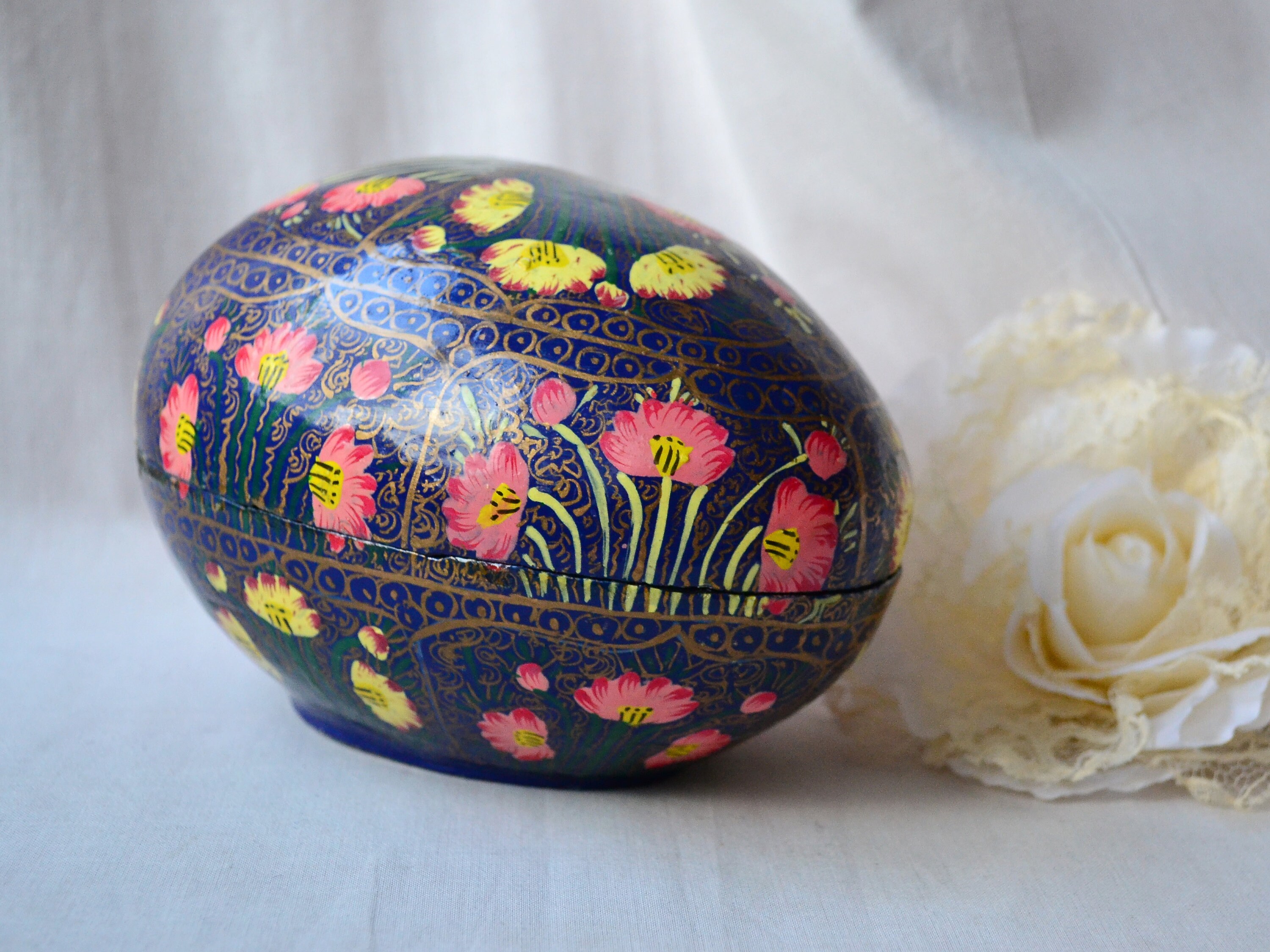 Indian Lacquered Egg Box Large Egg Box Purple Velvet Box | Etsy