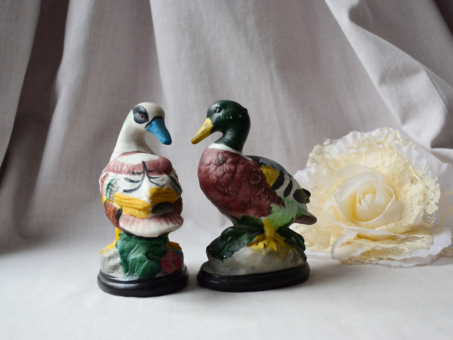 Porcelain Duck Set Vintage Green Duck With Teal Ornament Bird Accent ...