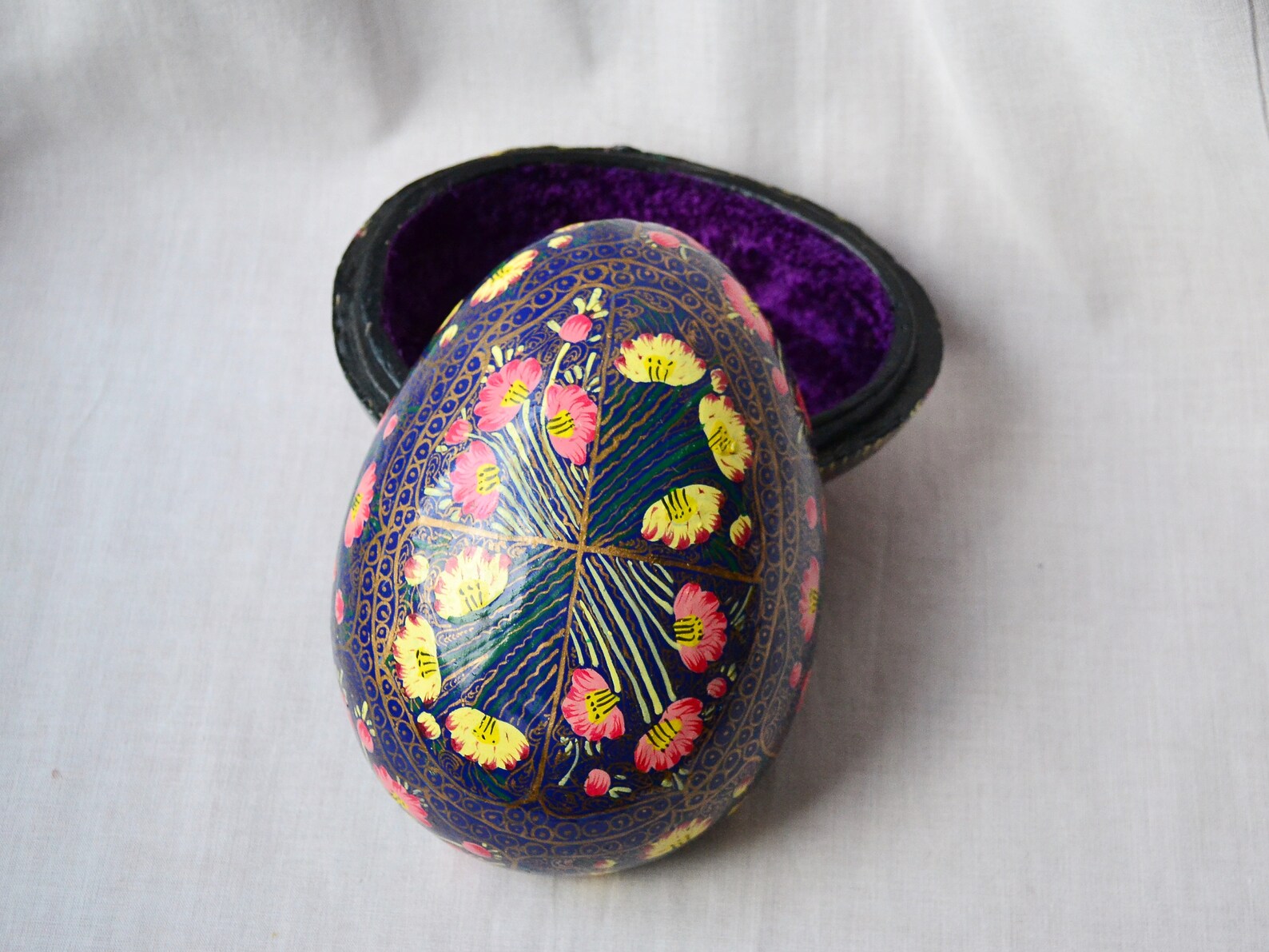 Indian Lacquered Egg Box Large Egg Box Purple Velvet Box | Etsy