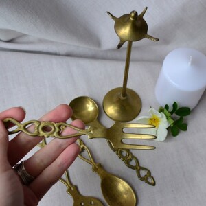 Vintage Mini Brass Kitchen Tools on Stand Set of 4 Brass Fork Brass ...