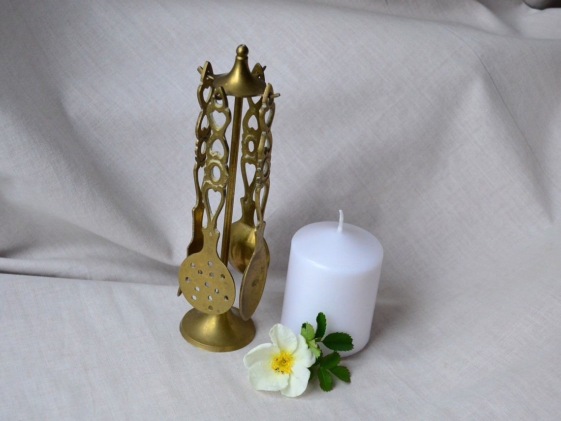 Vintage Mini Brass Kitchen Tools on Stand Set of 4 Brass Fork | Etsy
