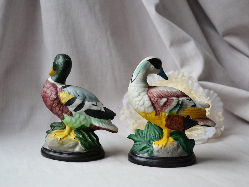 Porcelain Duck Set Vintage Green Duck With Teal Ornament Bird Accent ...