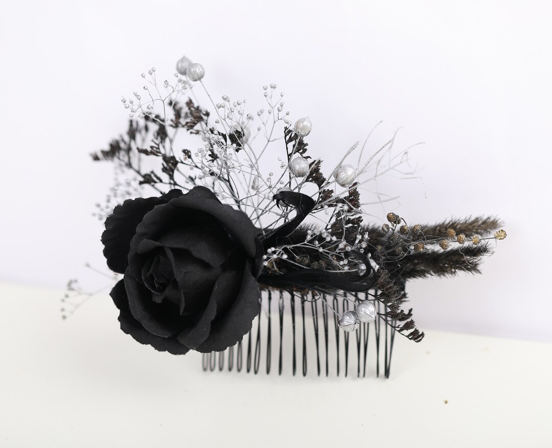 Black Silver Gothic Hair Comb, Black Gothic Wedding Hair Accessories ...
