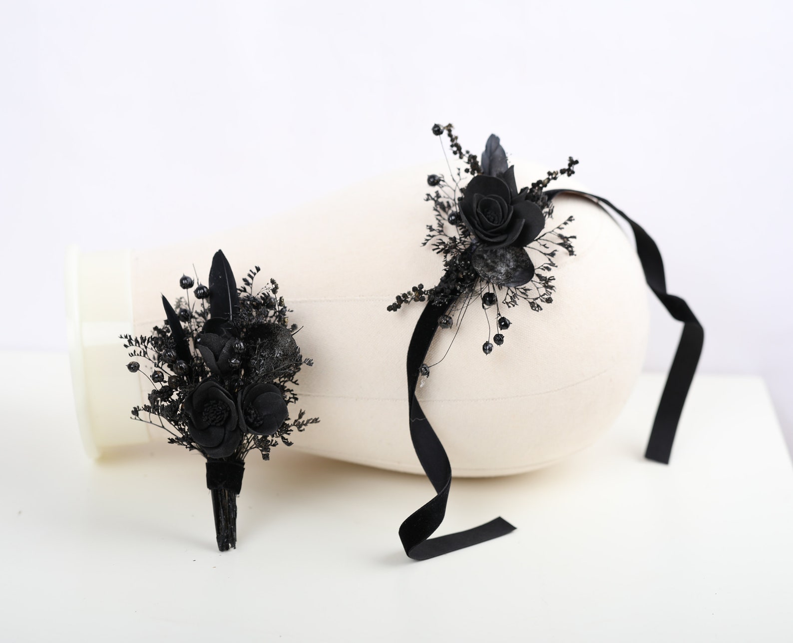 Black Goth Corsage, Gothic Wedding Corsage, Black Corsage, Black Flower ...